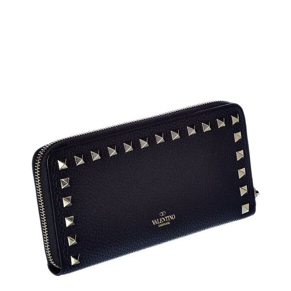 Valentino | Bags | Valentino Rockstud Grainy Leather Zip Around Wallet ...